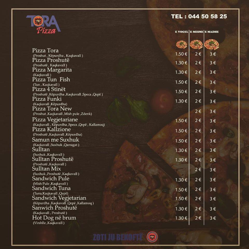 Speisekarte von Pizza Tora, Gjakova