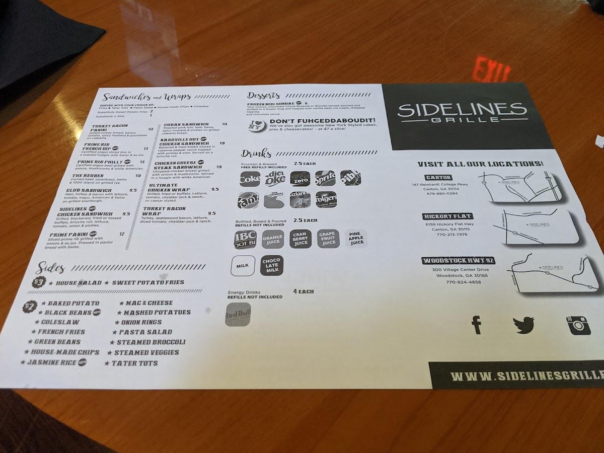 Menu at Sidelines Grille pub & bar, Woodstock, 300 Village Center Dr