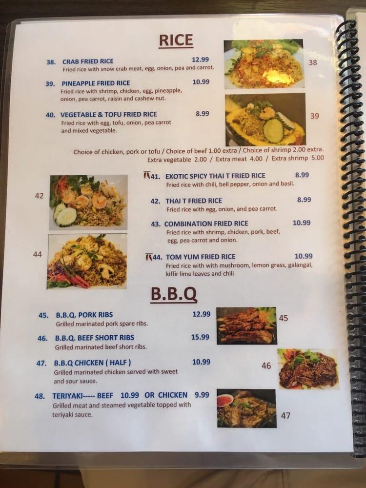 Menu at Thai T restaurant, Fontana