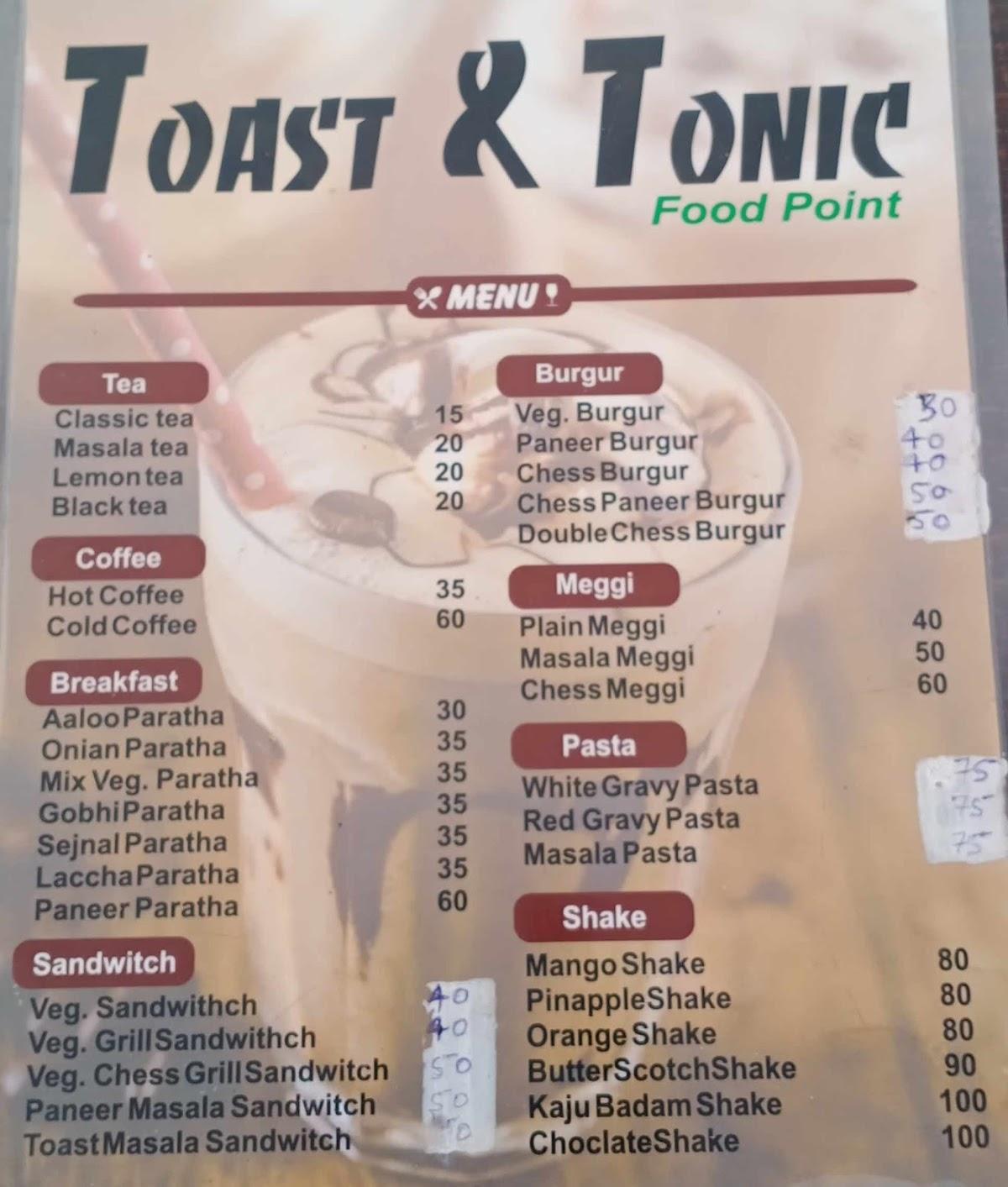 Menu at Toast & tonic food point, Jaipur