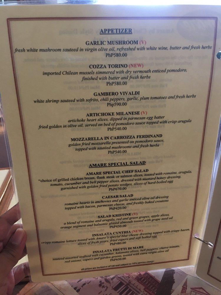 Menu at Amare by Chef Chris restaurant, Angeles, Royce Hotel M. A ...