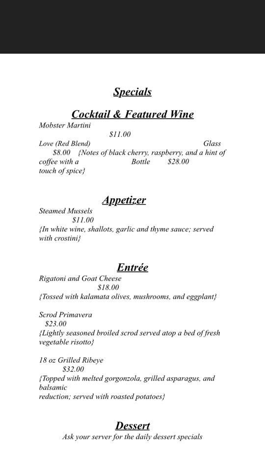 Menu at Avanti Restaurant, Meriden