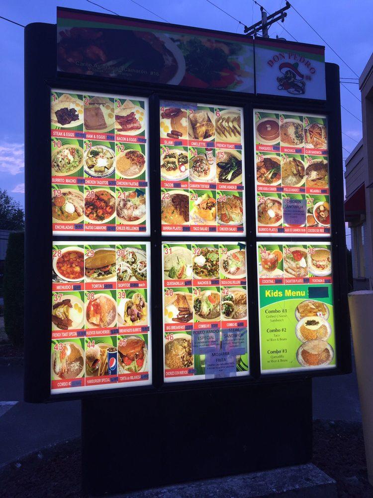 Menu at Don Pedro restaurant, Camas