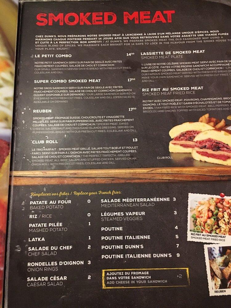 Menu at Dunn's Famous pizzeria, Montreal, Metcalfe St