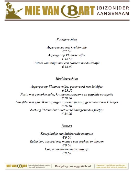 Menu at MIE VAN BART, Zemst