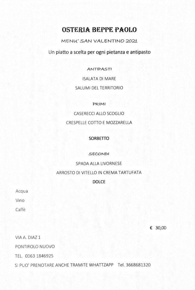 Menu da Osteria Da Beppe & Paolo ristorante, Pontirolo Nuovo