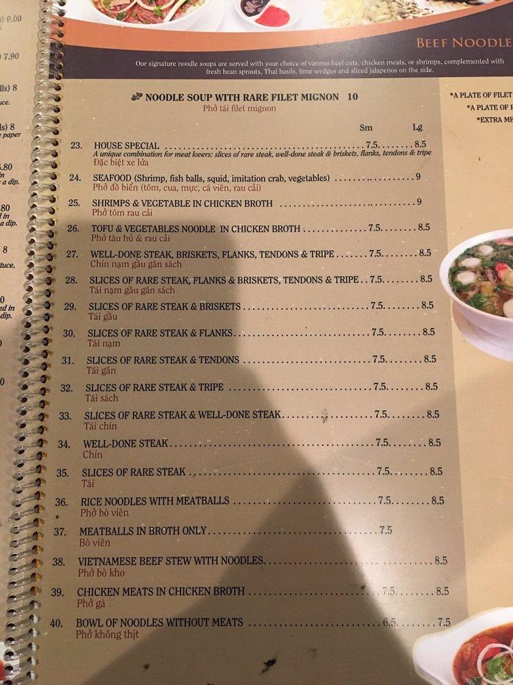 Menu at Phở Duyên Mai restaurant, San Diego, Kearny Villa Rd #111