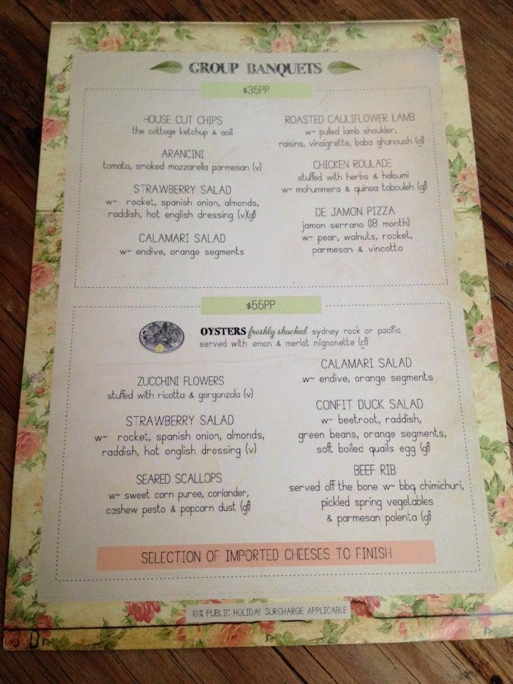 Menu at The Cottage Balmain pub & bar, Balmain