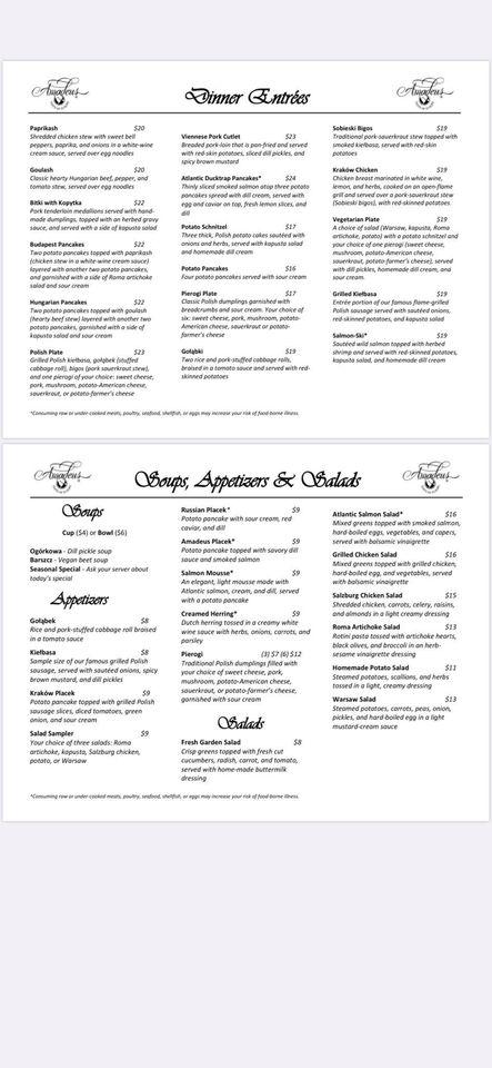 Menu at Amadeus Restaurant, Ann Arbor
