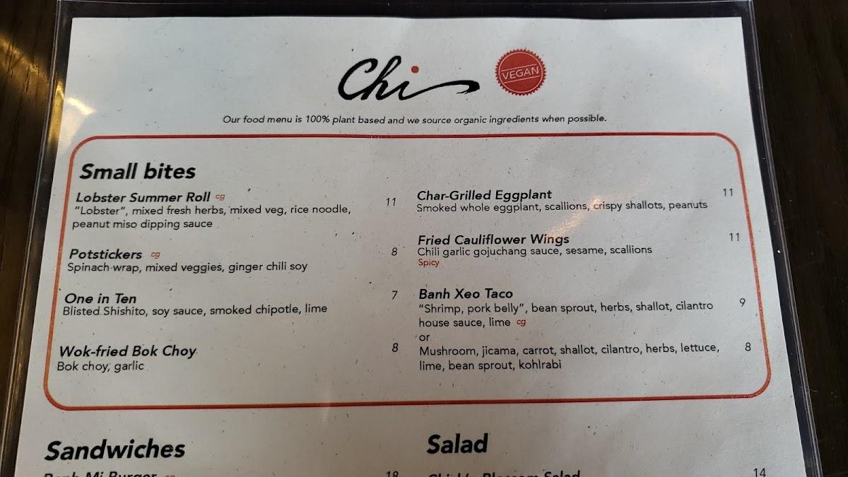 Menu at Chi restaurant, Vancouver, W 4th Ave