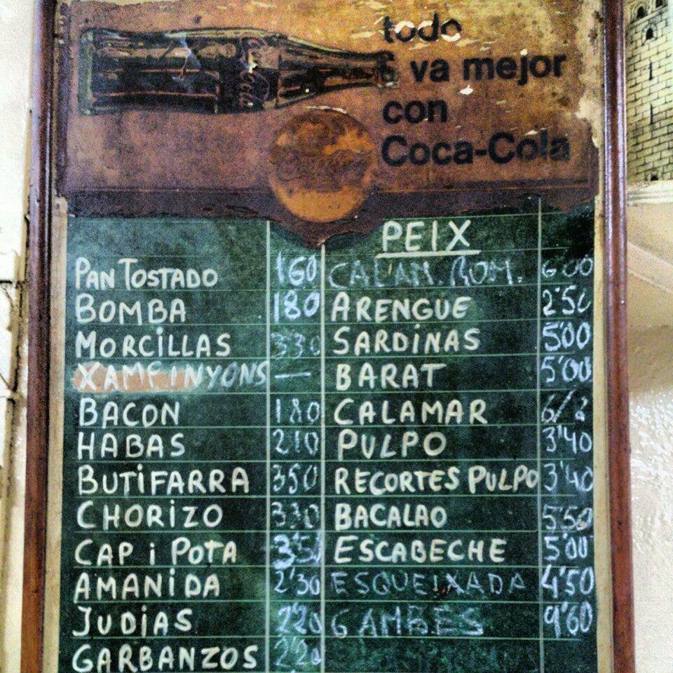 Menu at La Cova Fumada pub & bar, Barcelona