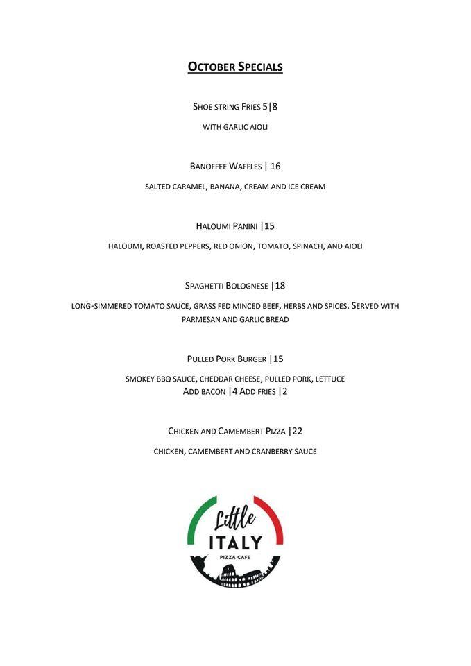 Menu at Little Italy cafe, Kingaroy
