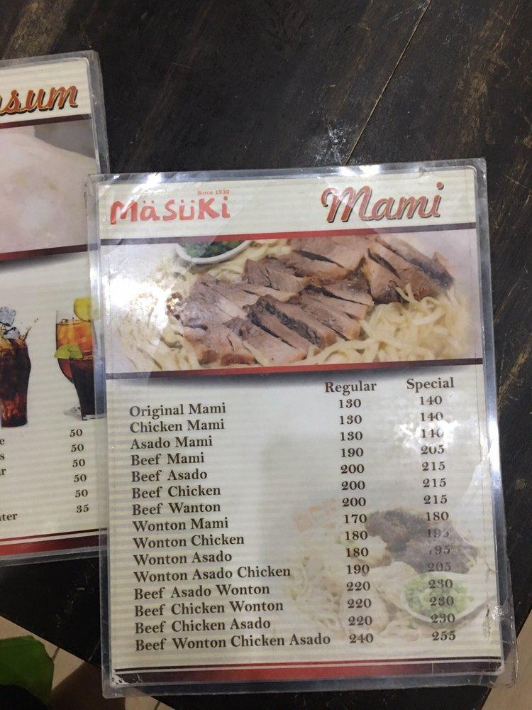 Menu at Masuki restaurant, Pasay, J. W. Diokno Boulevard
