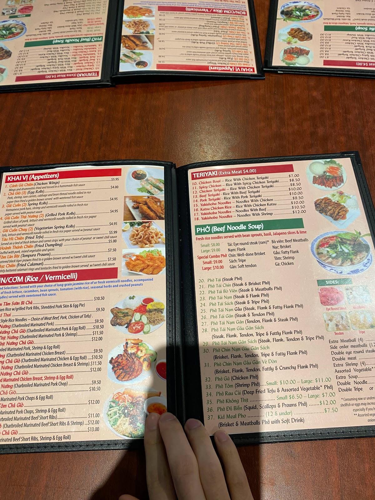 Menu at Pho Hien Trang restaurant, Renton