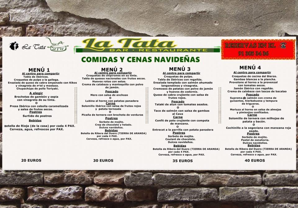 Carta de Restaurante La Tata, Madrid