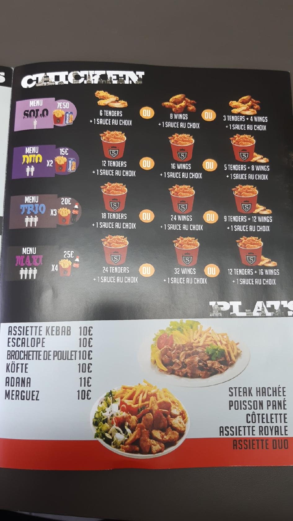 Carta del restaurante Sultan kebab, Lyon