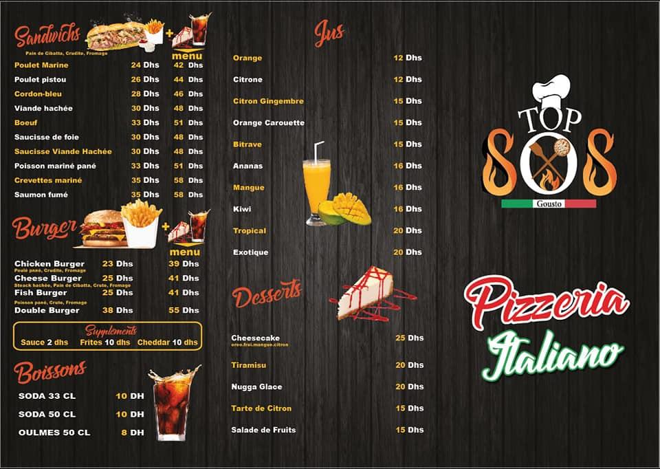 Menu at TOP SOS pizzeria, Casablanca, La gironde