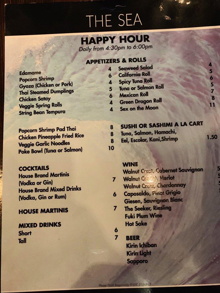 Menu at The Sea South East Asian Kitchen restaurant, Delray Beach