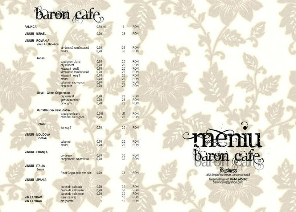 Speisekarte von Baron Cafe, Bukarest