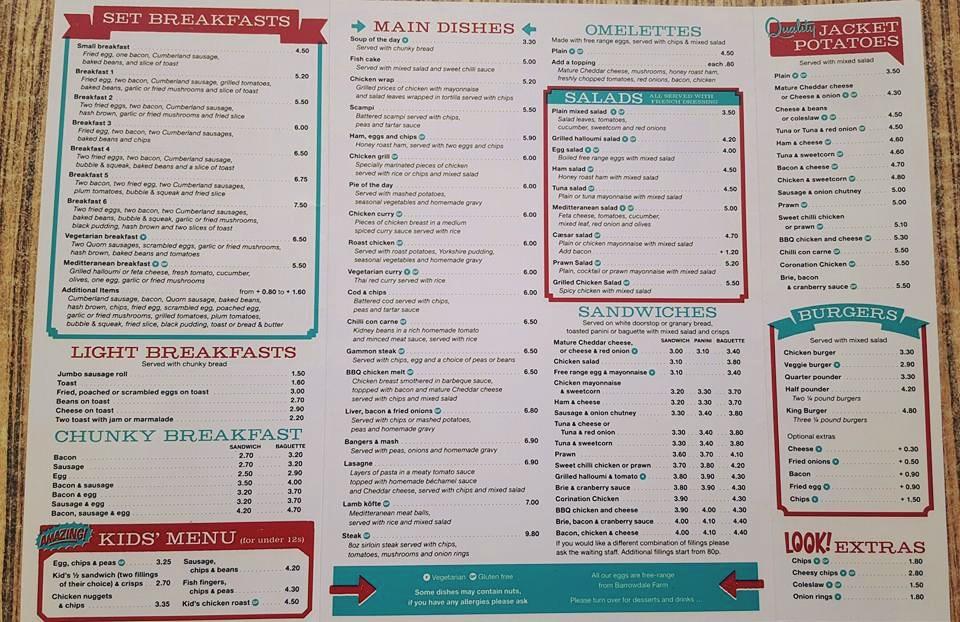 Menu at Cafe Marina, Ipswich