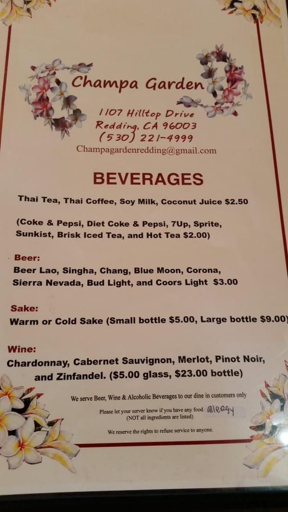 Menu at Champa Garden Restaurant, Redding