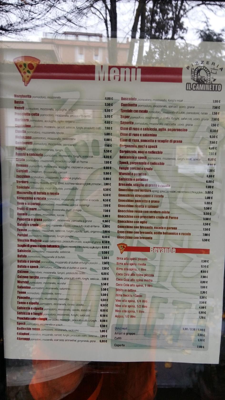 Menu da pizzeria il caminetto, Carpi