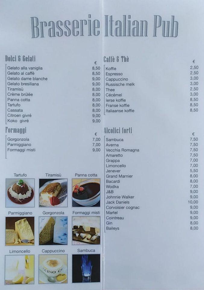 Menu at Italian Pub, Antwerp
