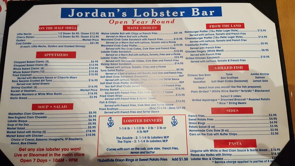 Menu at Jordan Lobster Farms restaurant, Island Park