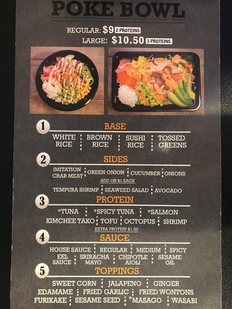 Menu at Poke Heaven restaurant, Las Vegas, S Maryland Pkwy