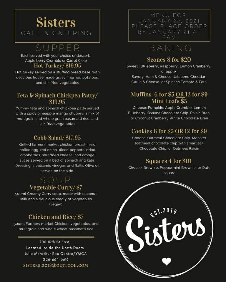 Menu at Sisters cafe, Owen Sound