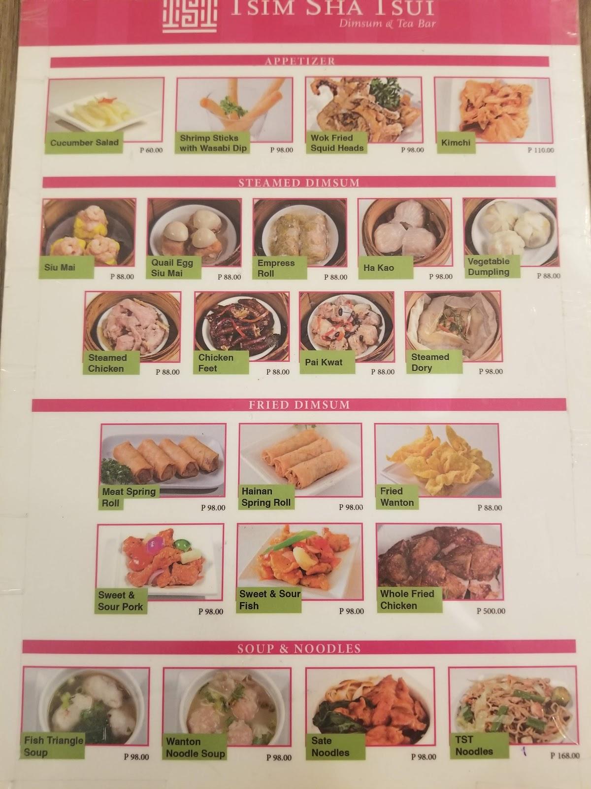 Menu at Tsim Sha Tsui (Dimsum and Tea Bar), Oslob