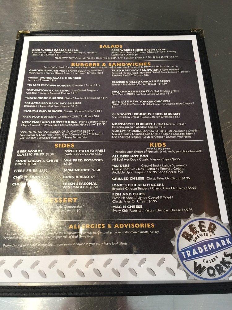 Menu at Beer Works pub & bar, Boston, Terminal C