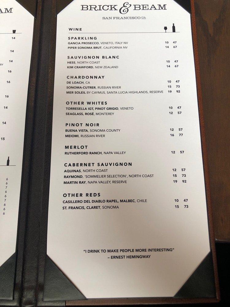 Menu at Brick & Beam pub & bar, San Francisco, 555 North Point St