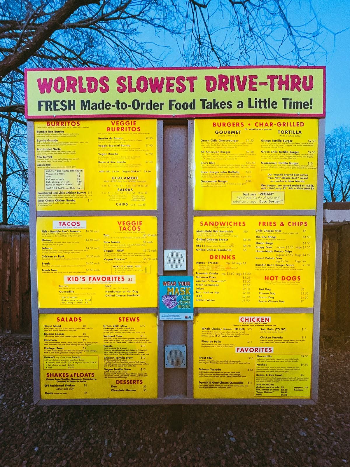 Menu at Bumble Bee's Baja Grill restaurant, Santa Fe, 301 Jefferson St