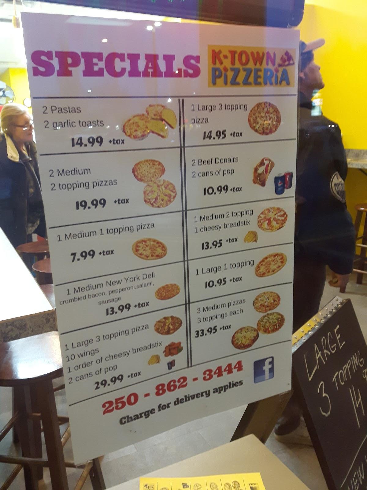 Menu at K-Town Pizzeria, Kelowna