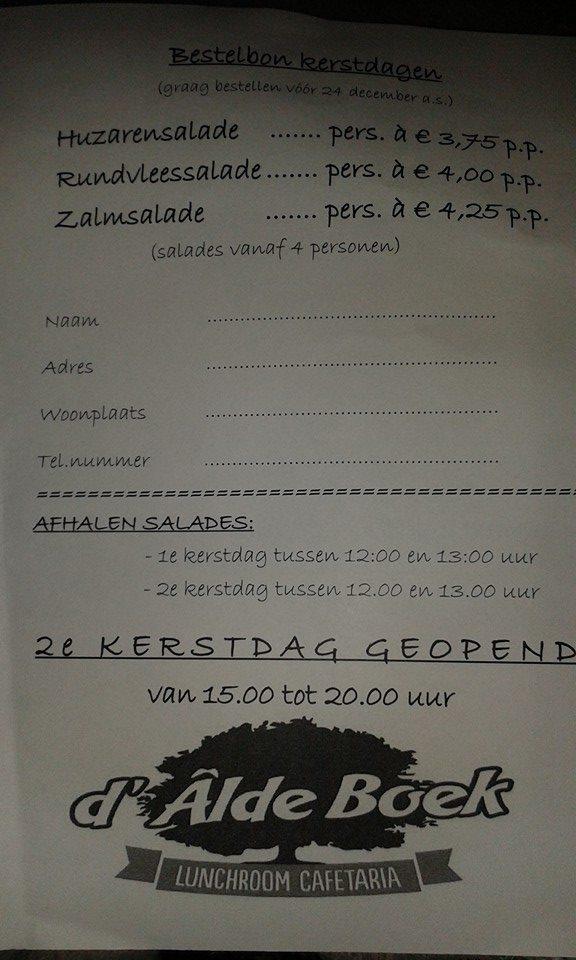 Menu at lunchroom d' Âlde Boek, Drogeham