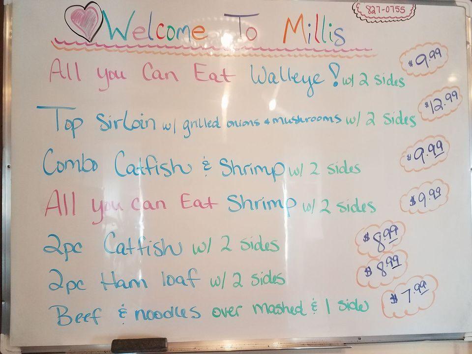 Menu at Milli's Restaurant, Bluffton