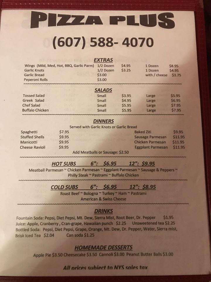 Menu at Pizza Plus pizzeria, Grand Gorge