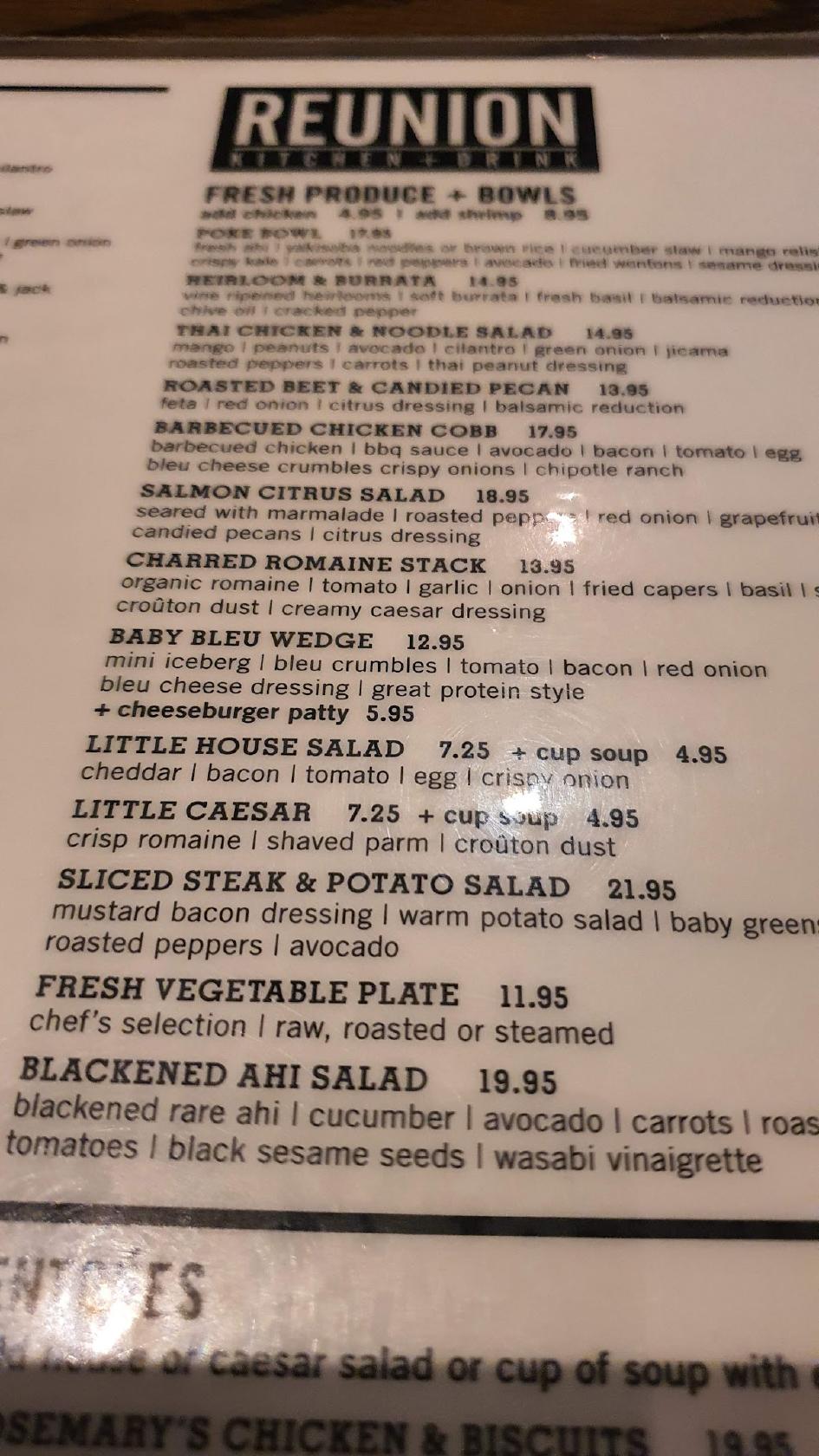 Menu at Reunion Kitchen + Drink Anaheim Hills restaurant, Anaheim