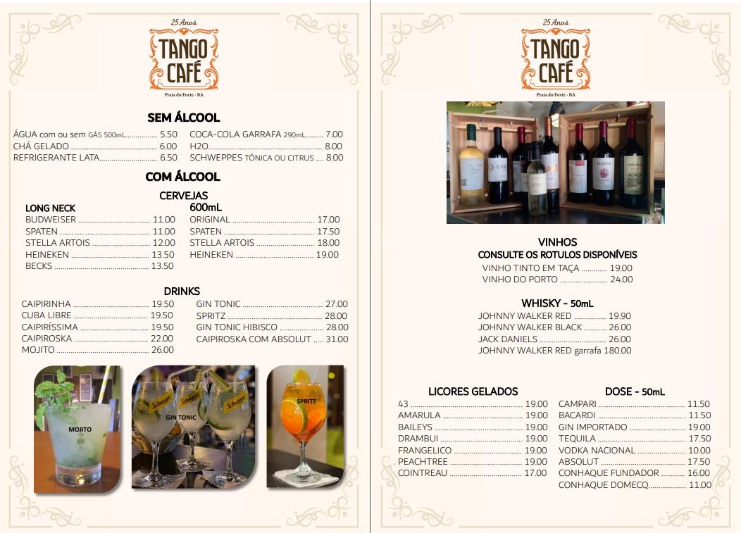 Menu em Tango Café, Praia do Forte