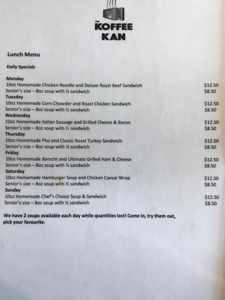 Menu at The Koffee Kan pub & bar, Kimberley