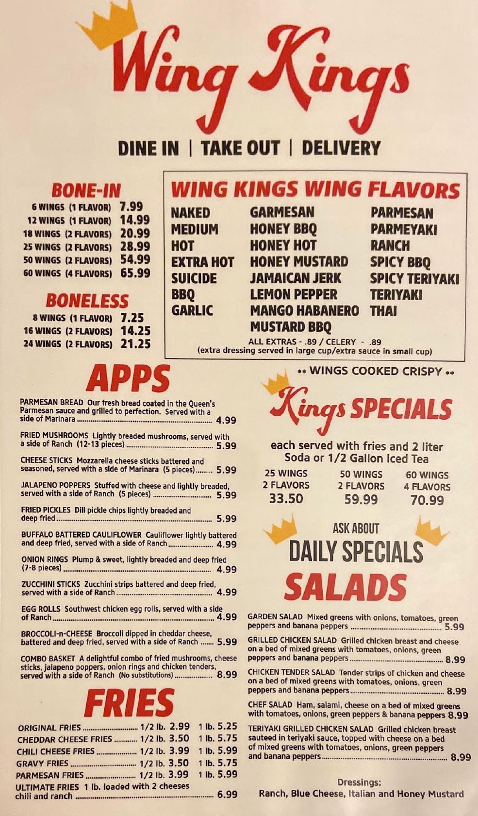 Menu at Wing Kings pub & bar, Myrtle Beach