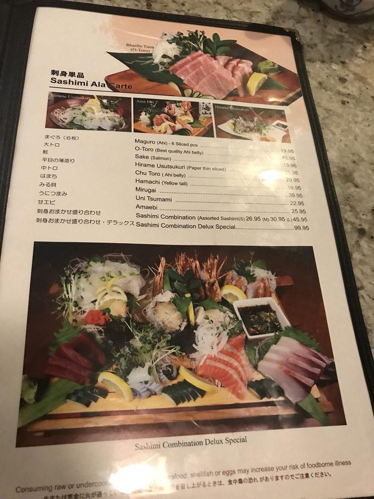 Menu at Akasaka restaurant, Honolulu