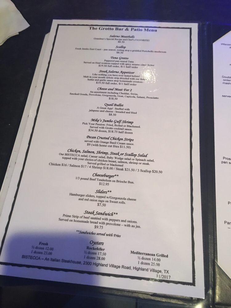 Menu at Bistecca - An Italian Steakhouse, Highland Village