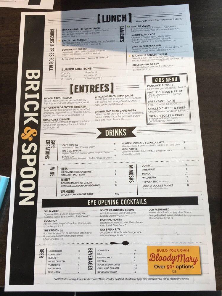 Menu at Brick & Spoon restaurant, Biloxi
