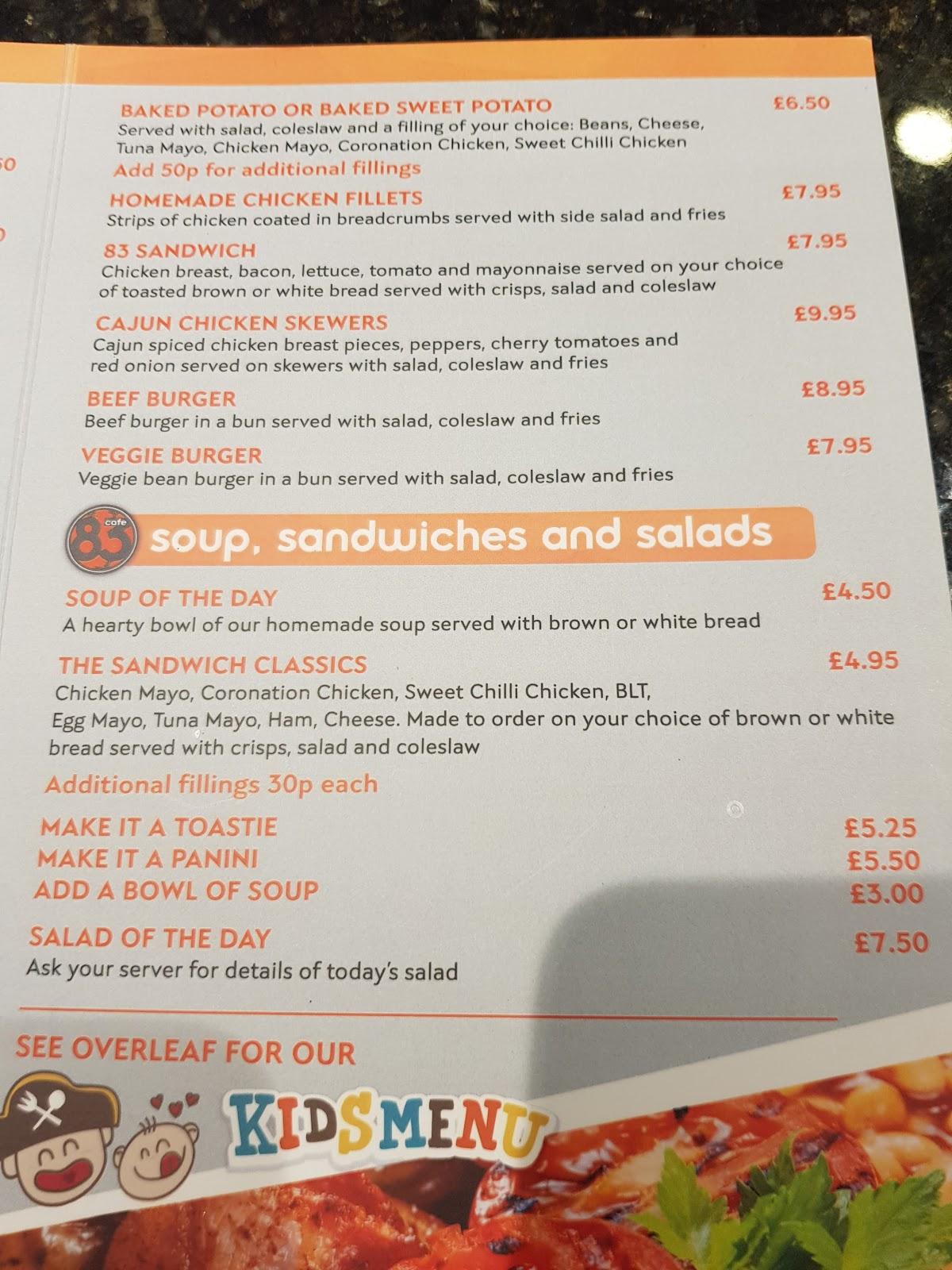 Menu at Cafe 83, Kemnay