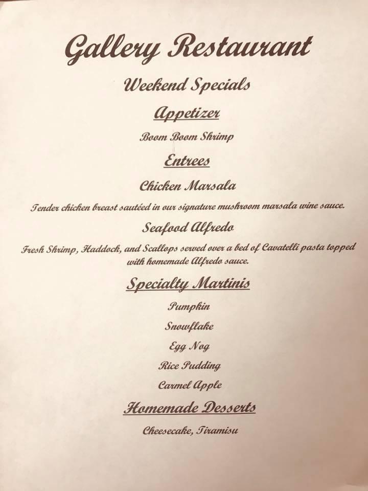 Menu at Gallery Restaurant, Pottsville