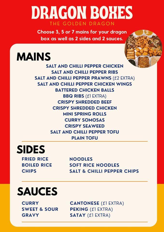 Menu at Golden Dragon restaurant, Hexham