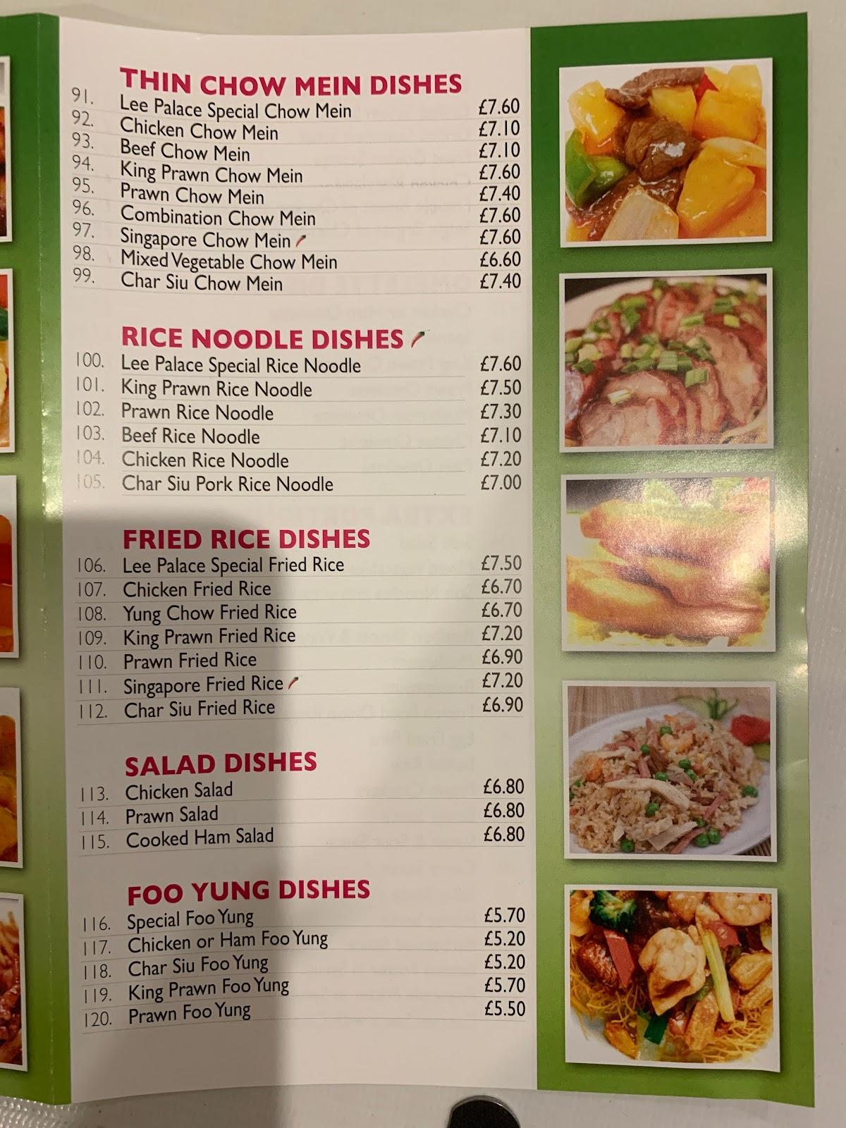 Menu at Lee Palace restaurant, Glasgow