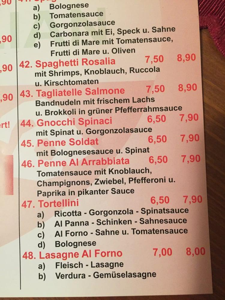 Menu at Prima Pizza, Salzburg